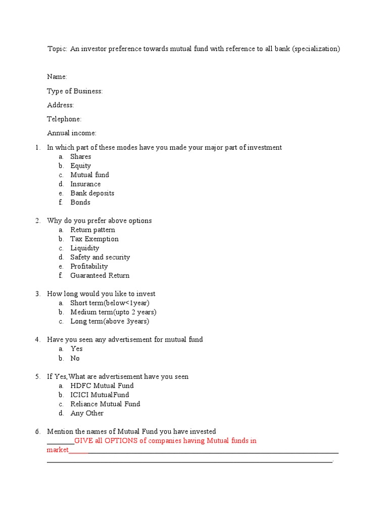 GIVE All OPTIONS of Companies Having Mutual Funds in Market | PDF ...