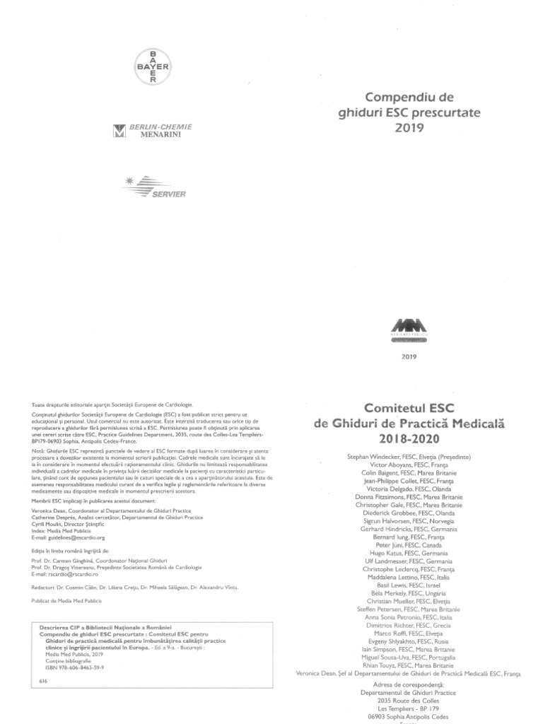 Compendiu de Ghiduri ESC Prescurtate 2019 2 Pe 1 | PDF
