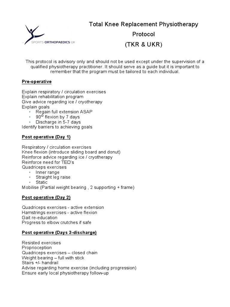 Total Knee Replacement Physio Protocol | PDF