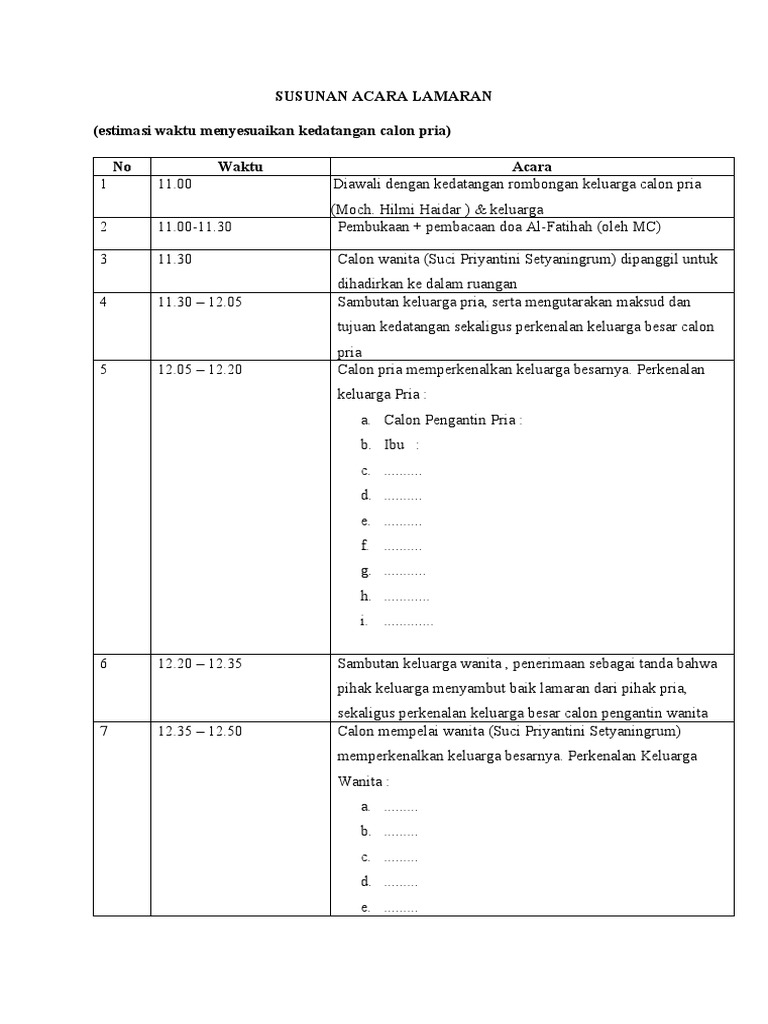Susunan Acara Lamaran | PDF
