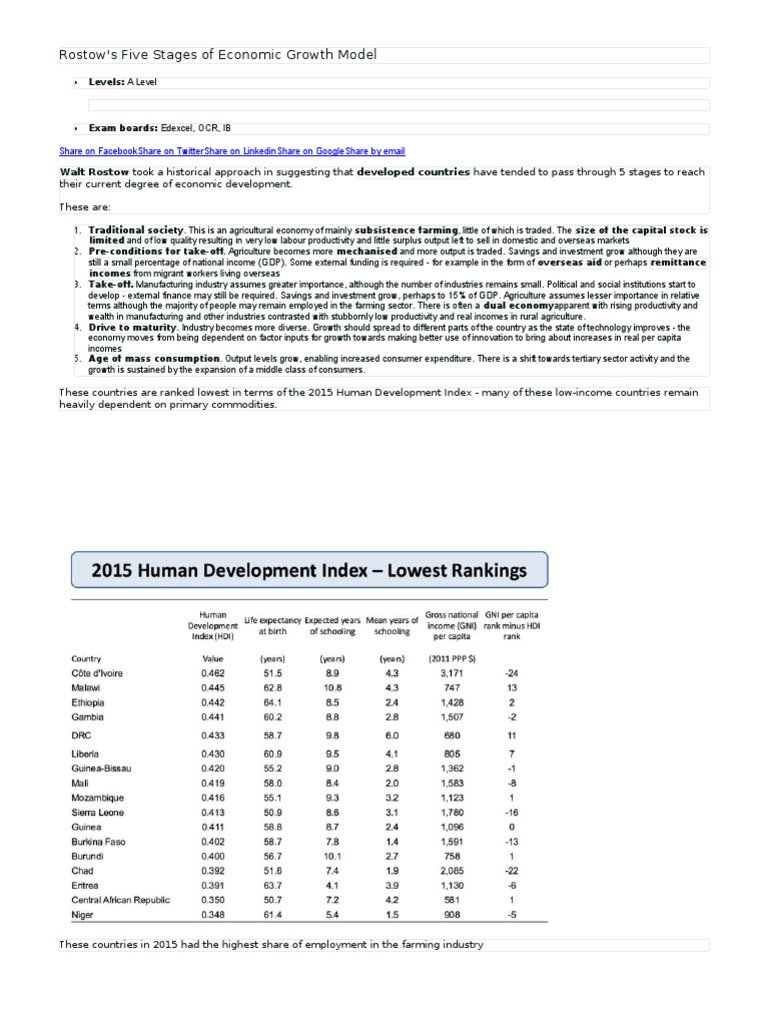 Rostow's Five Stages of Economic Growth | PDF | Economic Growth | Gross ...