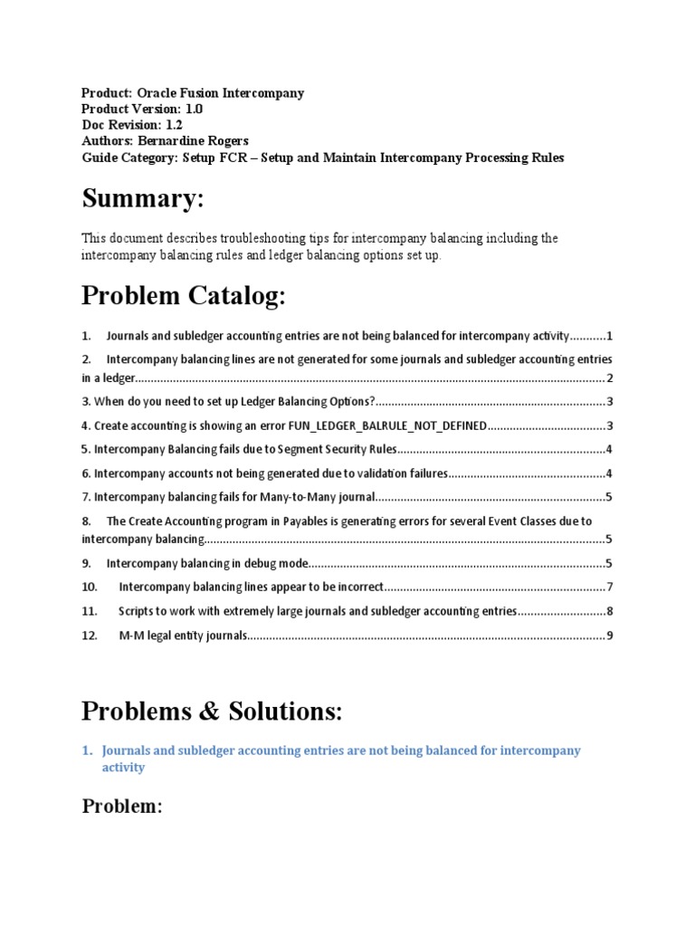 Intercompany Balancing Troubleshooting Guide | PDF | Debugging | Debits ...