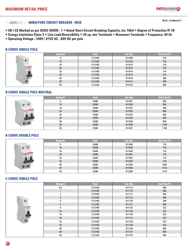 Indo Asian MCB Price List 2025 | PDF | Mains Electricity | Alternating ...