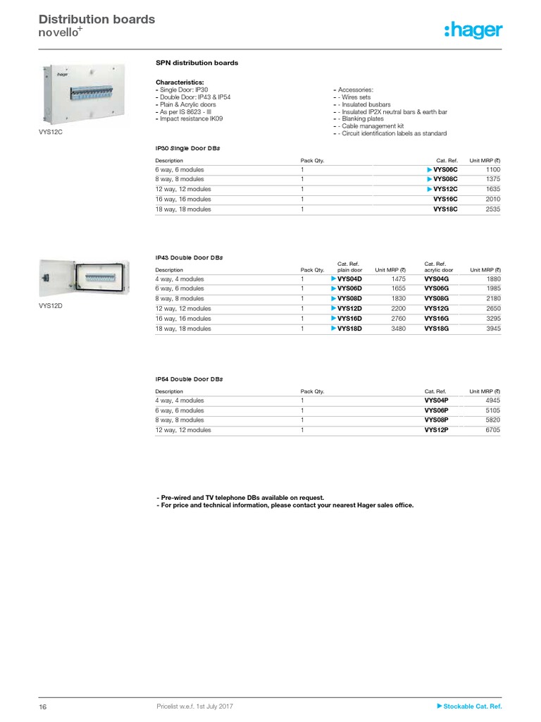 Hager Pricelist - 1st July 2017 | PDF | Ac Power Plugs And Sockets ...