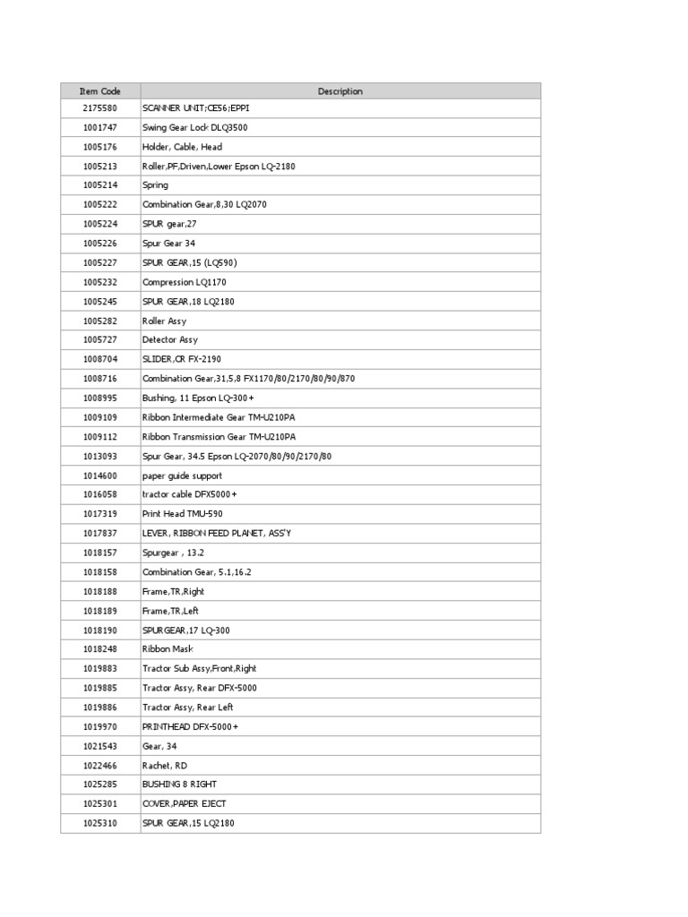 Epson Printer Parts Catalog | PDF | Printer (Computing) | Tractor