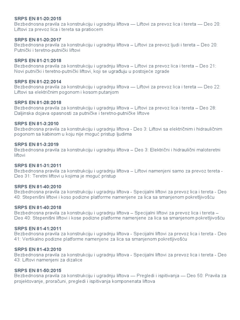 SRPS EN 81 Liftovi | PDF