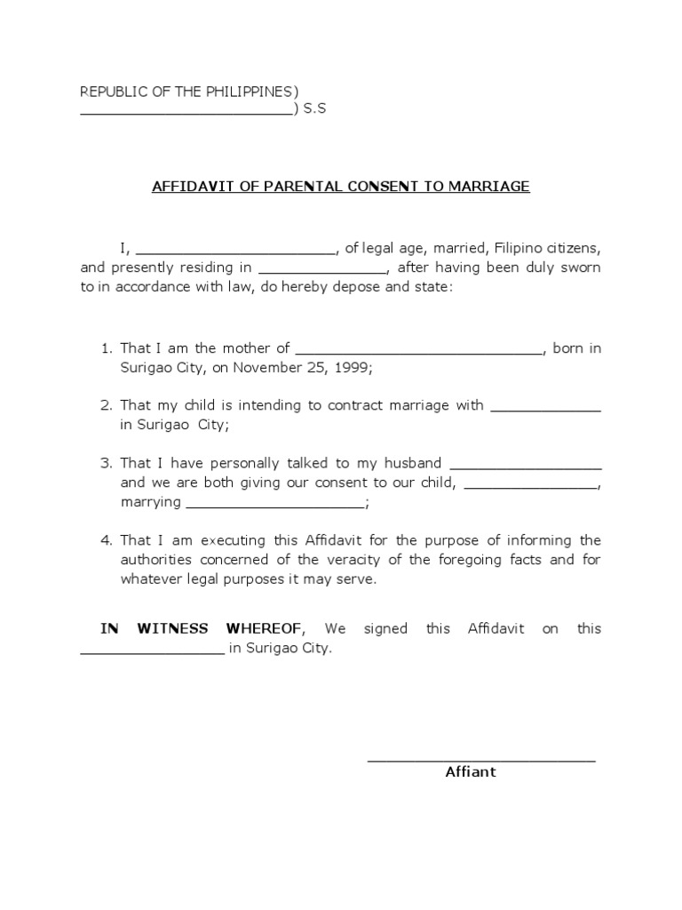 Affidavit of Parental Consent To Marriage | PDF
