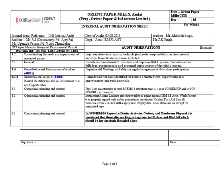Rc-Ims Audit Iem | PDF | Internal Audit | Audit