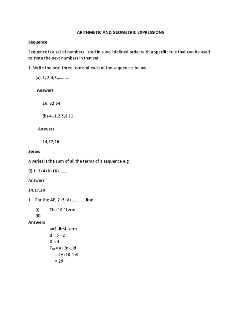 Arithmetic and Geometric Progression | PDF | Logarithm | Mathematical ...