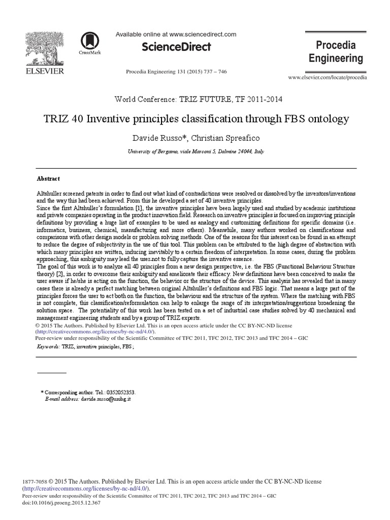 Triz 40 Inventive Principles Classification Through Fbs Ontology PDF ...