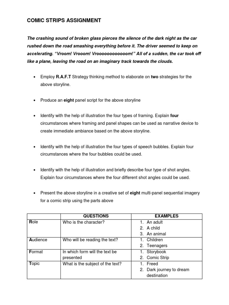 Comic Strips Assignment: Questions Examples Role | PDF
