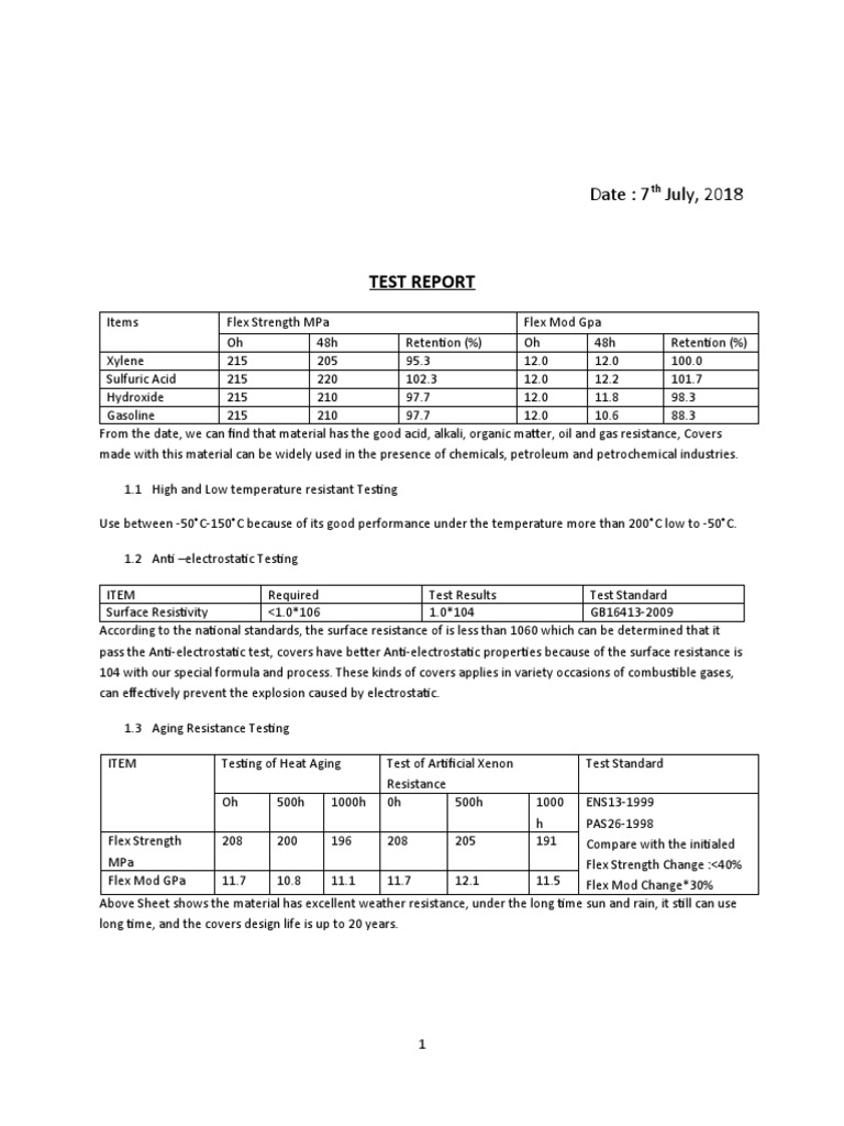 Material Testing Report for Chemical, Petroleum, and Petrochemical ...