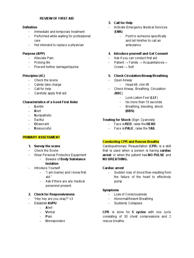 First Aid Handout | PDF | First Aid | Cardiopulmonary Resuscitation