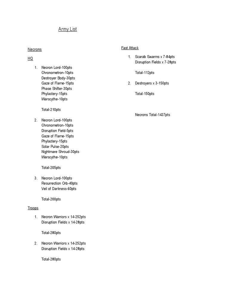 Necrons Army List | PDF