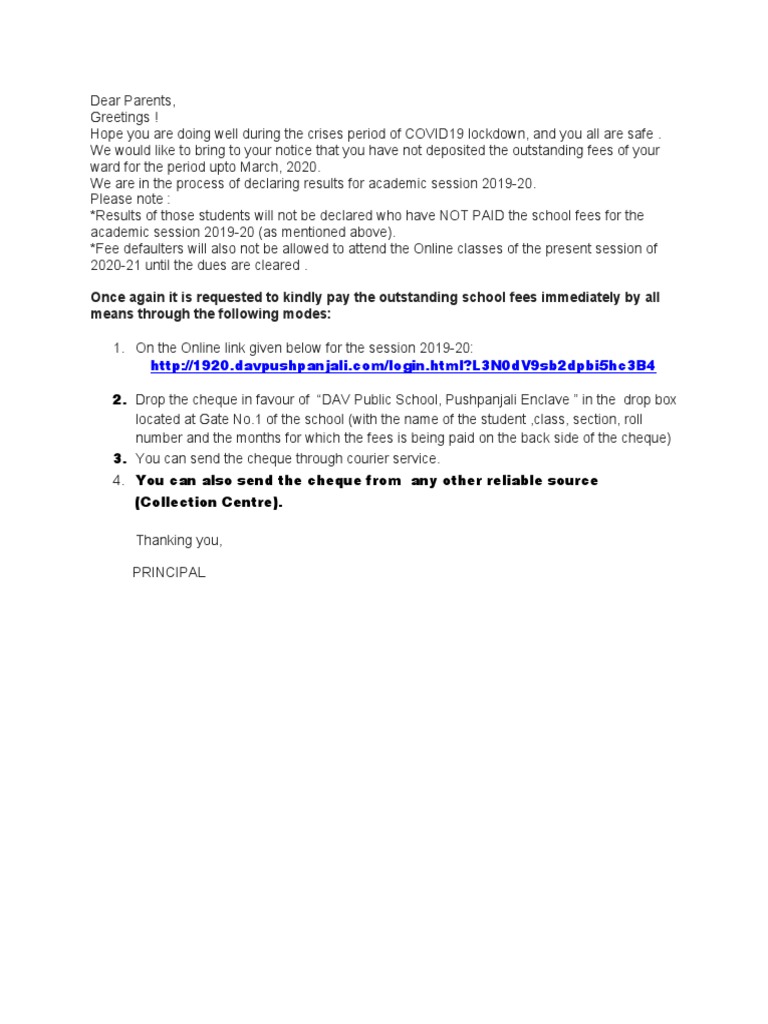 Outstanding Fee Circular | PDF | Social Science