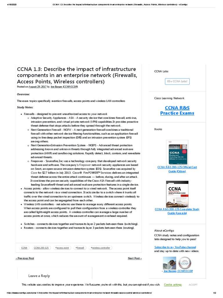 CCNA 1.3: Describe The Impact of Infrastructure Components in An Enterprise Network (Firewalls ...