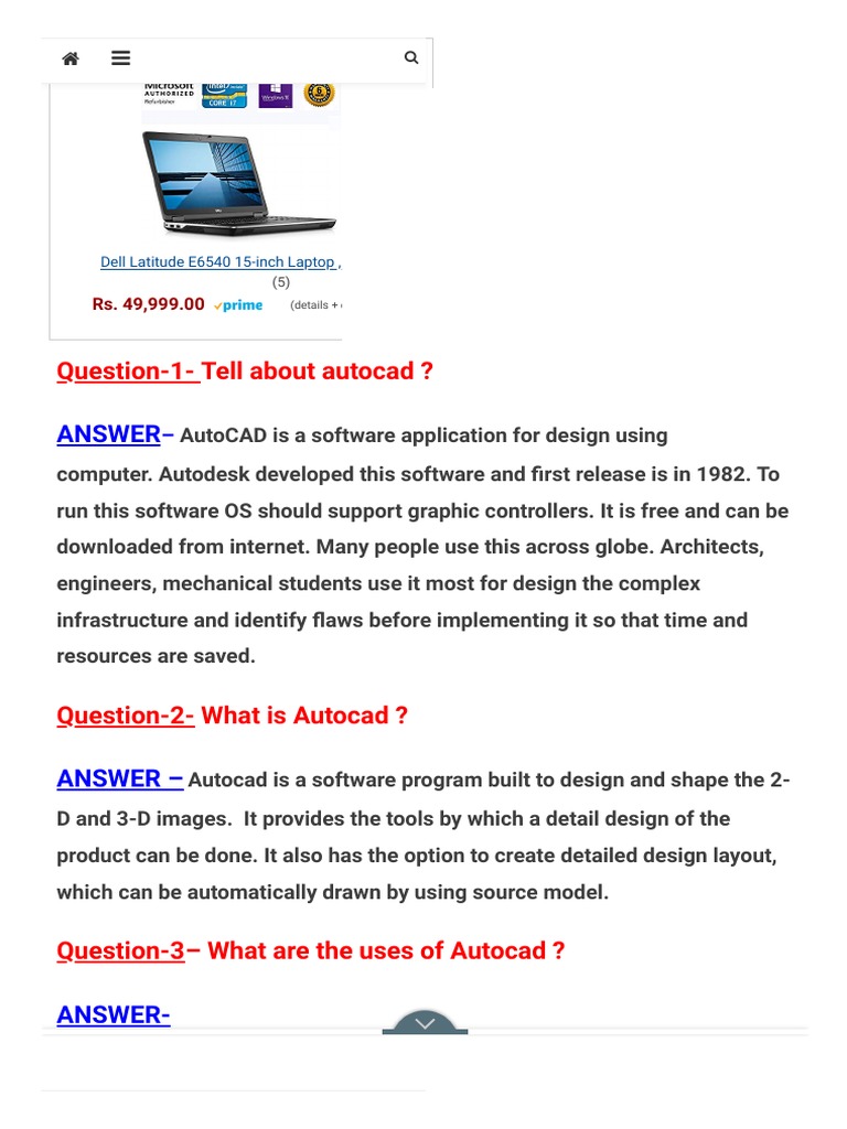 AUTOCAD INTERVIEW QUESTION - Technical Design | PDF | Auto Cad | 3 D ...