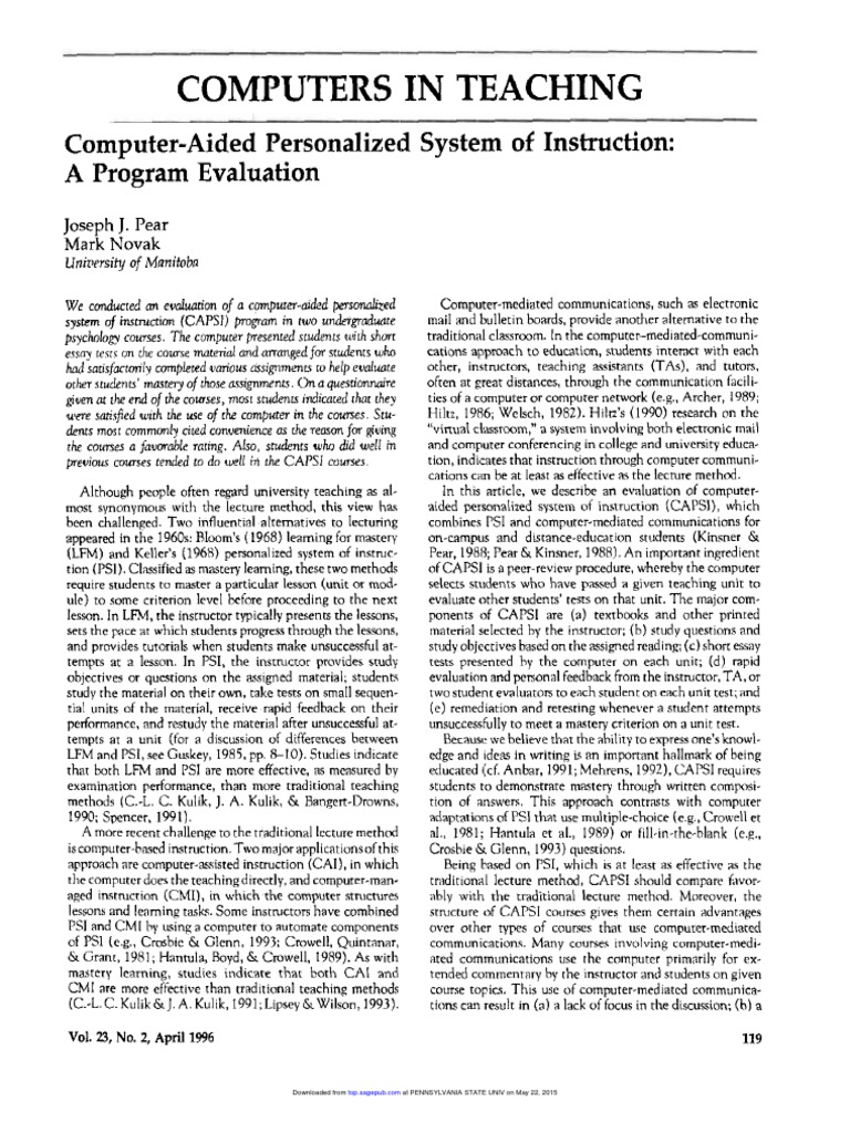 Computers in Teaching: Computer-Aided Personalized System of ...