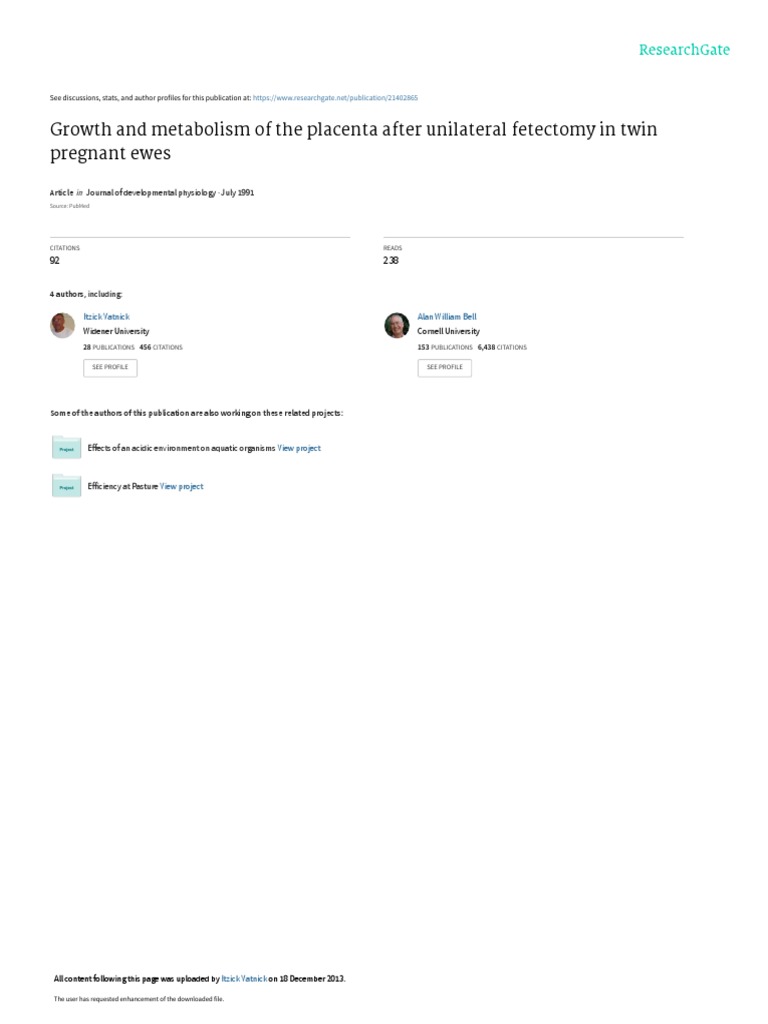 1991 - VATNICK Et Al - Growth and Metabolism of The Placenta After ...