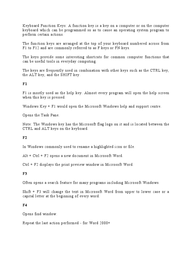 Keyboard Function Keys | PDF | Keyboard Shortcut | Computer Keyboard