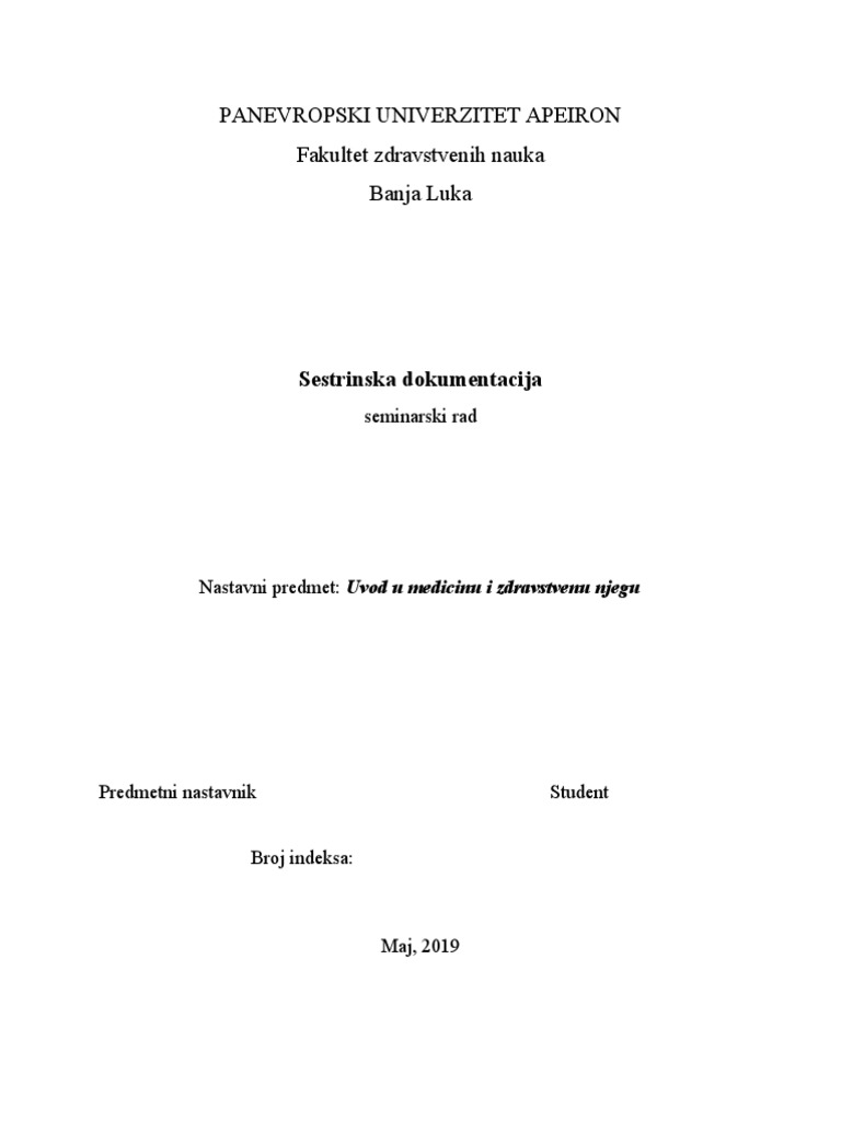 Sestrinska Dokumentacija | PDF