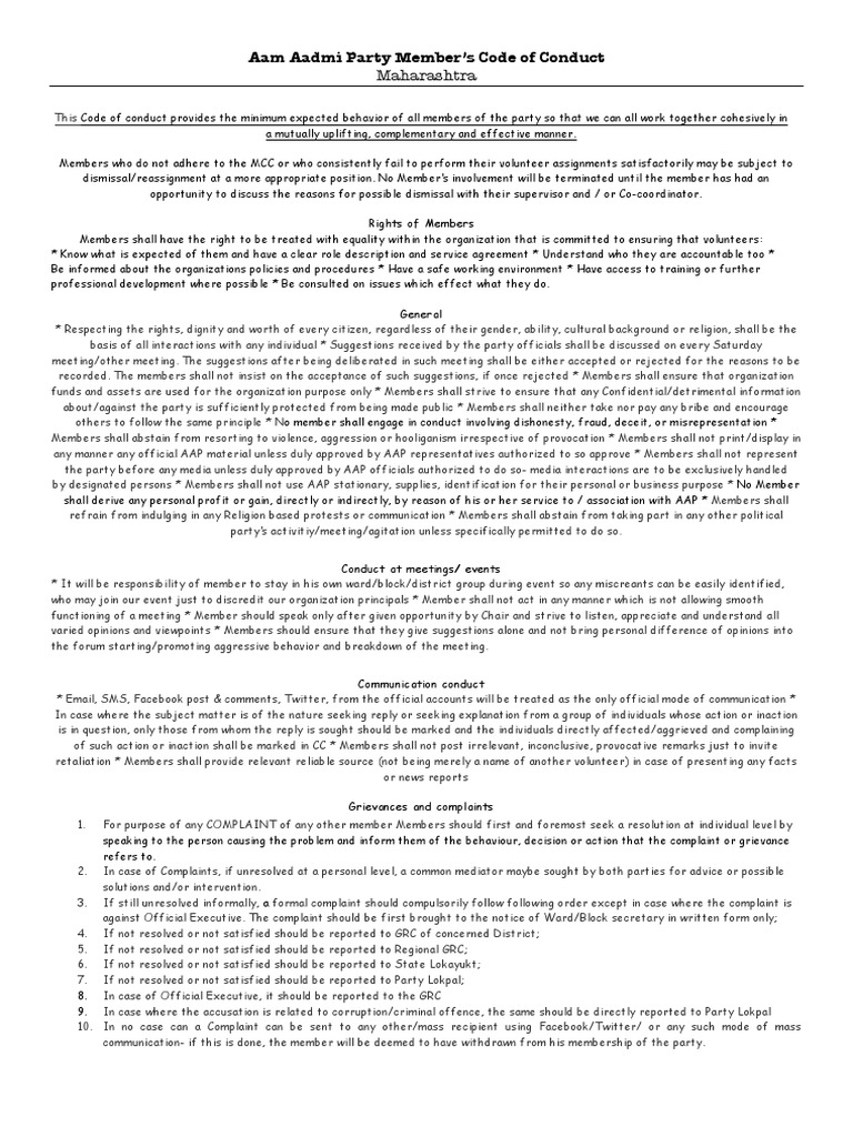 AAP Volunteer Code of Conduct | PDF | Public Sphere | Social Institutions