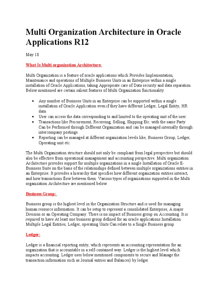 Multi Organization Architecture in Oracle Applications R12 | PDF ...