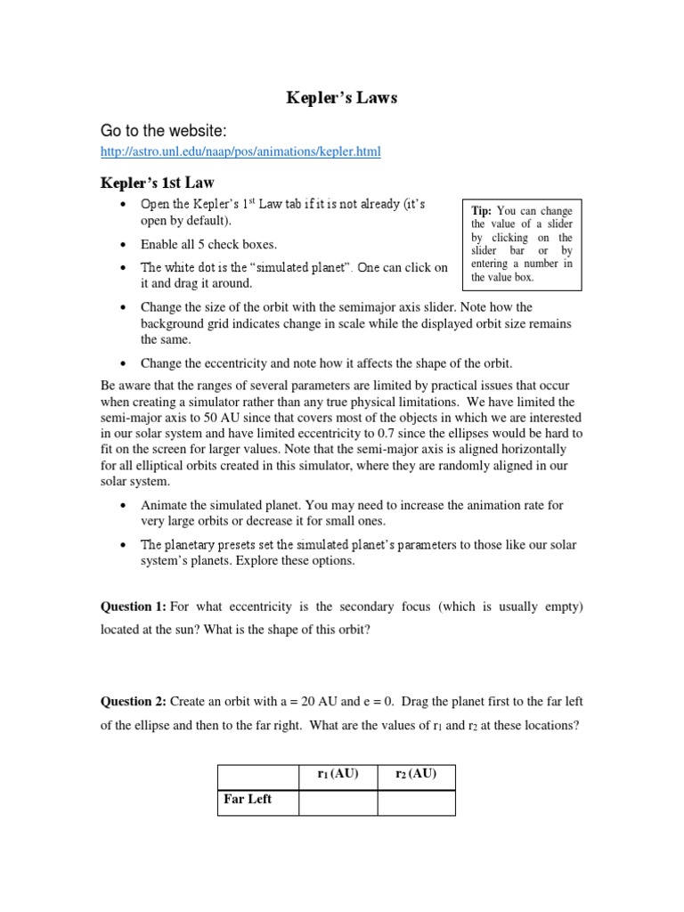 Exploring Kepler's Laws of Planetary Motion | PDF | Orbit ...