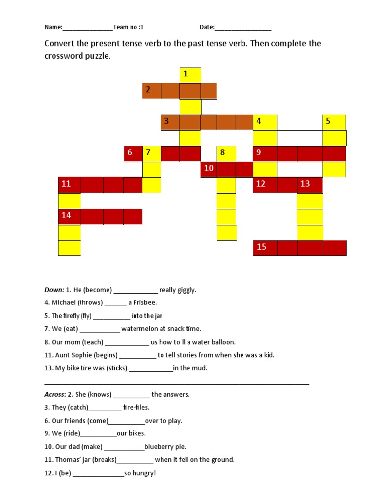 Past Tense Verb Crossword Puzzle | PDF