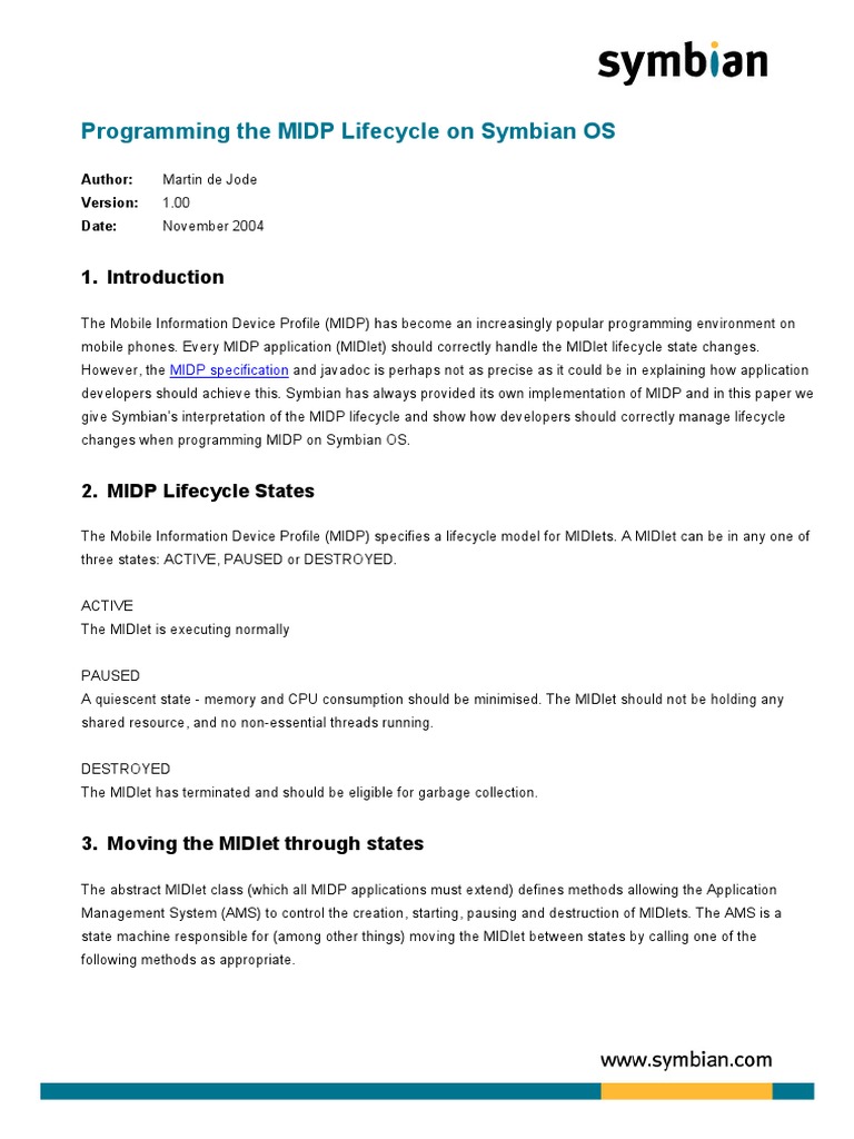Programming the MIDP Lifecycle on Symbian OS: A Guide to Correctly ...