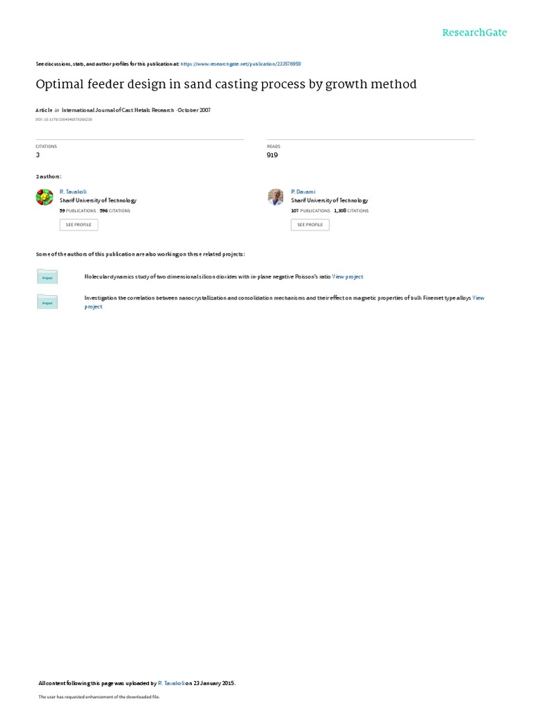 Optimal Feeder Design in Sand Casting Process by Growth Method | PDF ...