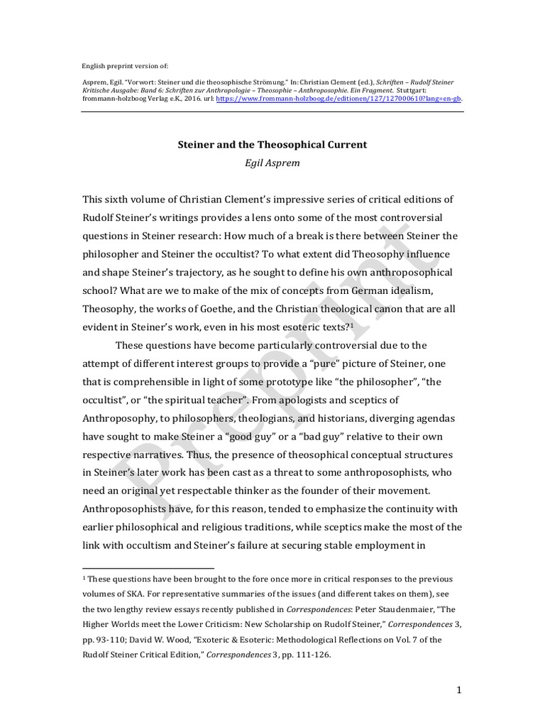 Steiner and The Theosophical Current: Egil Asprem | PDF | Theosophy ...