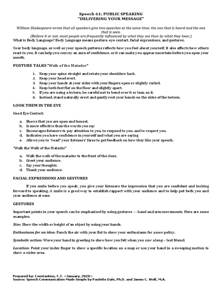 Delivering Your Message PDF | PDF | Body Language | Gesture