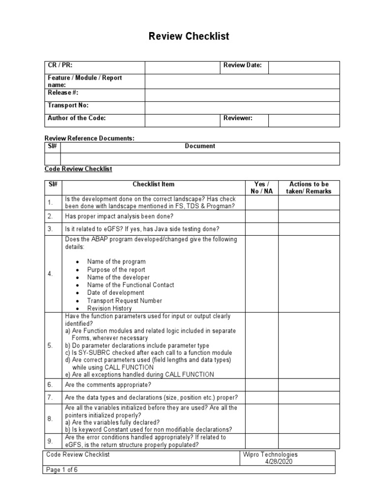 ABAP - Review Checklist - Version | PDF | Parameter (Computer Programming) | Control Flow