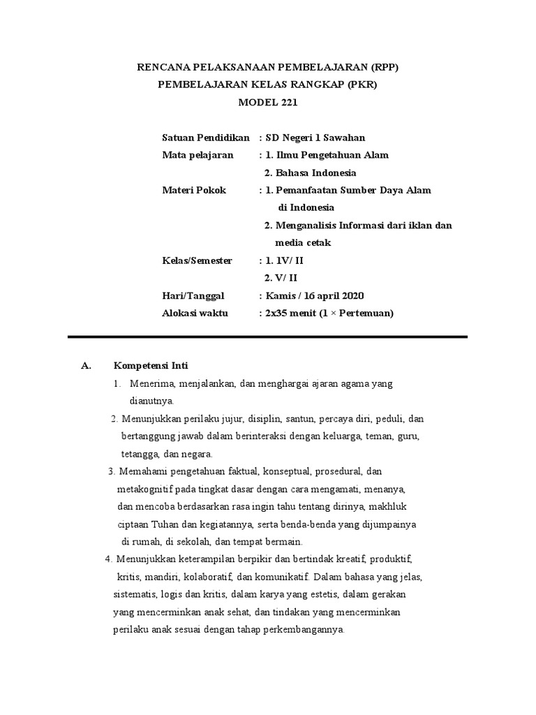 RPP Pembelajaran Kelas Rangkap | PDF