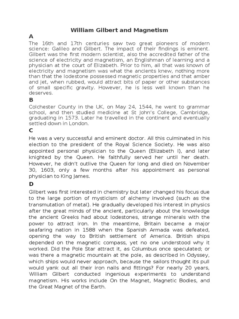 William Gilbert and Magnetism | PDF | Magnetism | Magnet