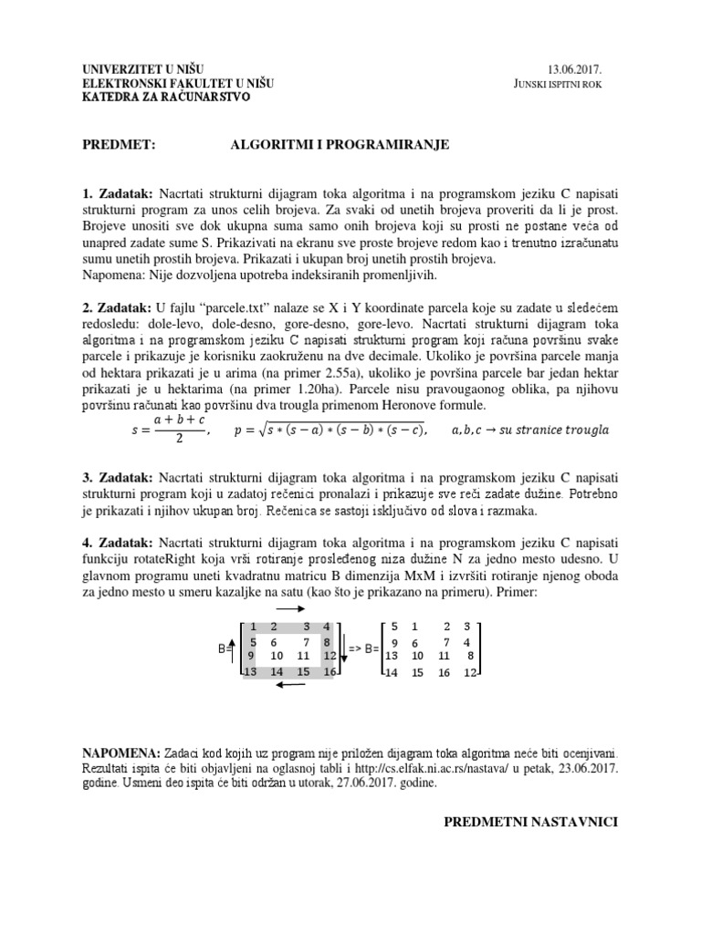 Algoritmi I Programiranje - 2017 Jun - P | PDF