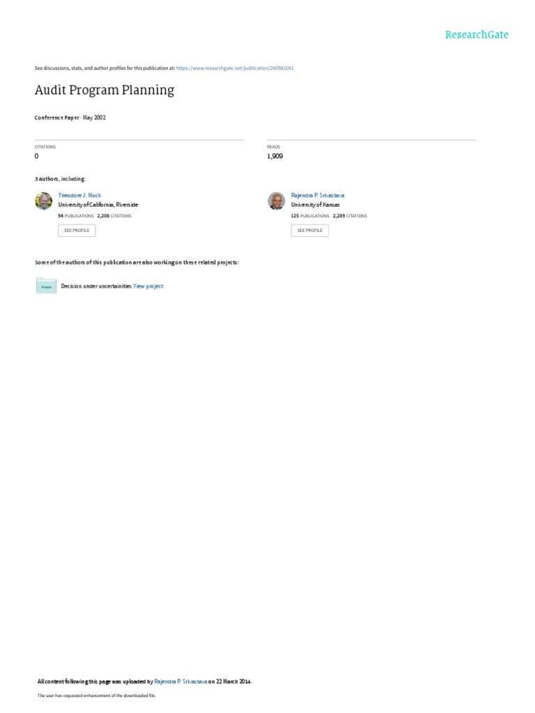 Audit Program Planning: Conference Paper | Download Free PDF | Audit ...