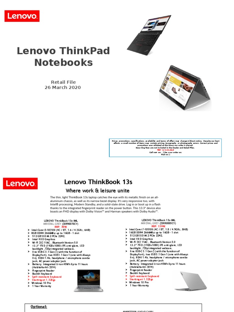 Lenovo ThinkPad Notebooks Retail File 26 March 2020 | PDF | Laptop ...