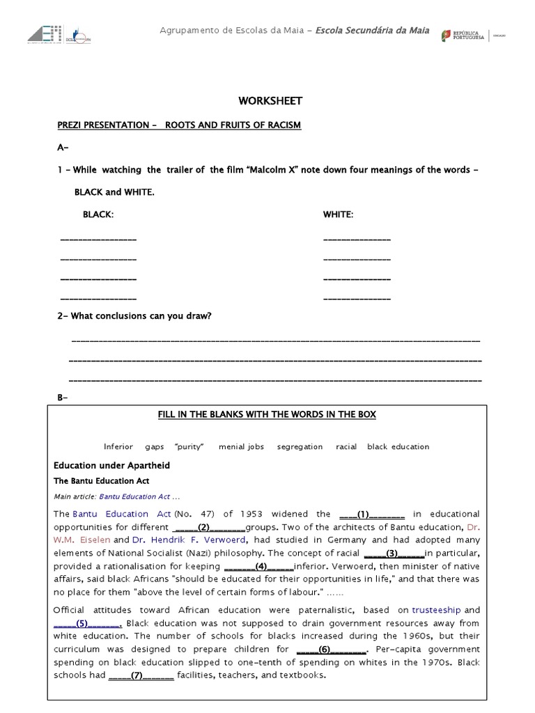 Prezi WORKSHEET-Roots and Fruits of Racism | PDF | Racism ...