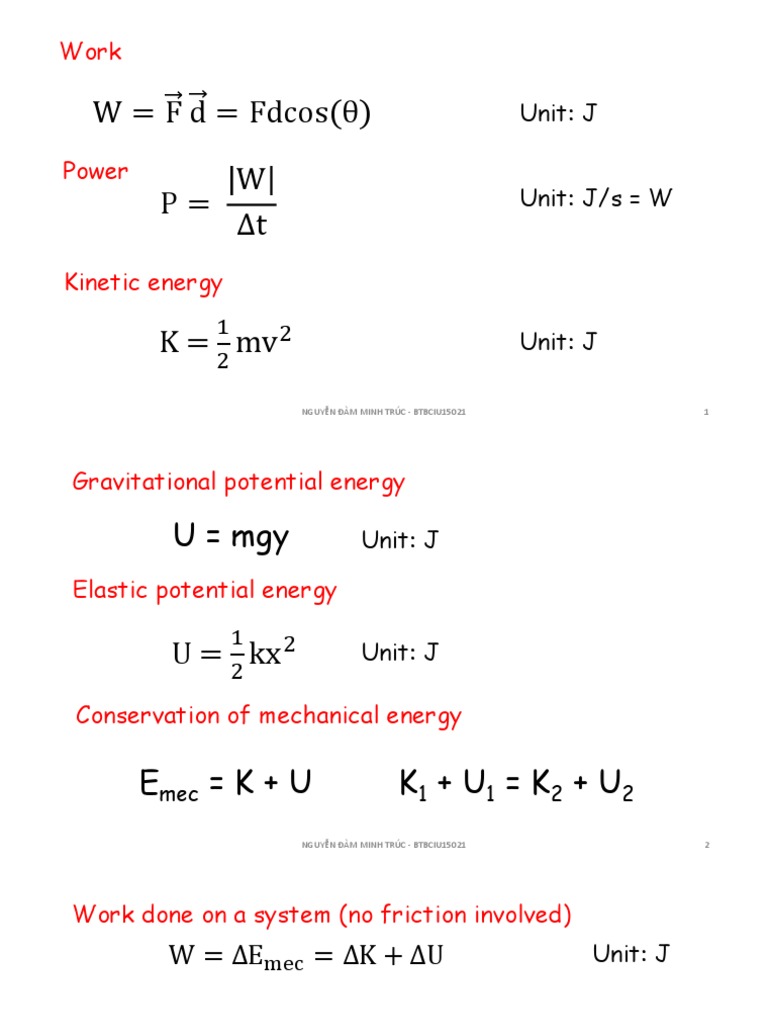 W = F d = Fdcos (θ) : Unit: J Unit: J/s = W | PDF | Collision | Momentum