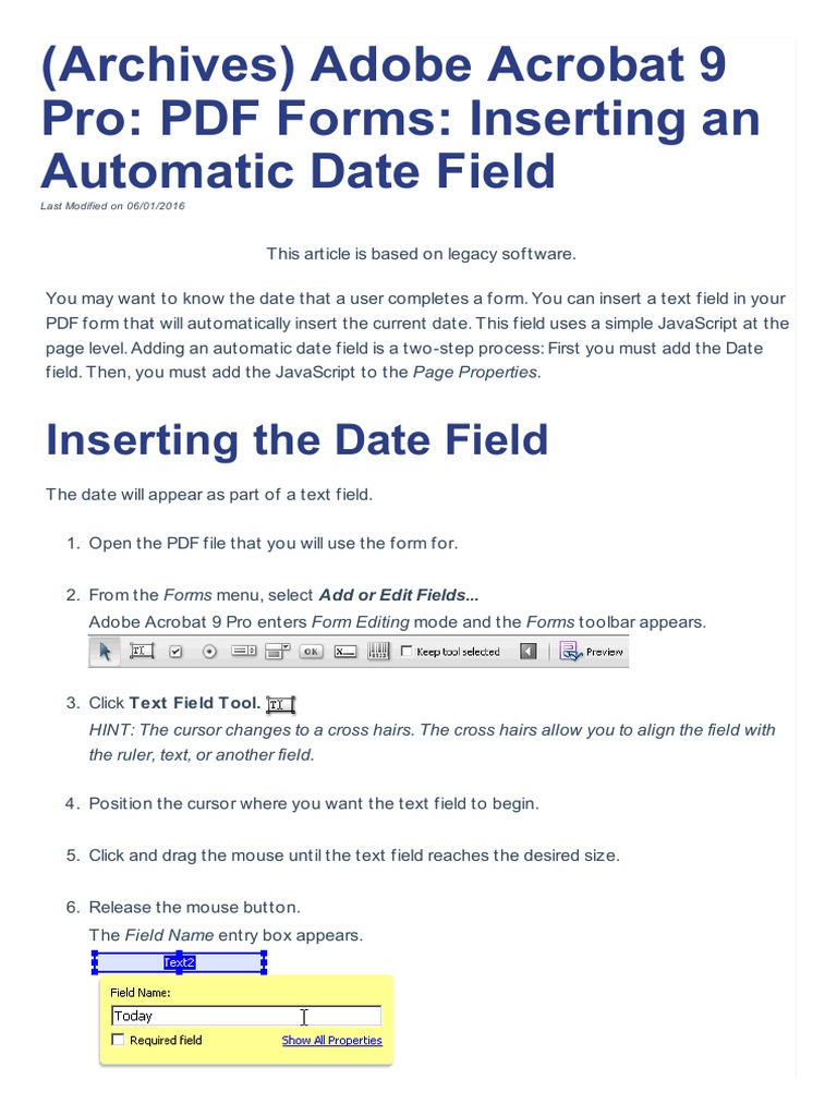 (Archives) Adobe Acrobat 9 Pro PDF Forms Inserting An Automatic Date Field | PDF | Computing ...