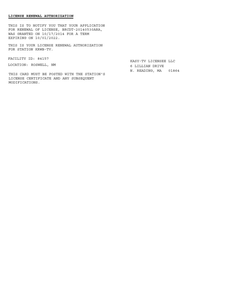 License Renewal Authorization | PDF