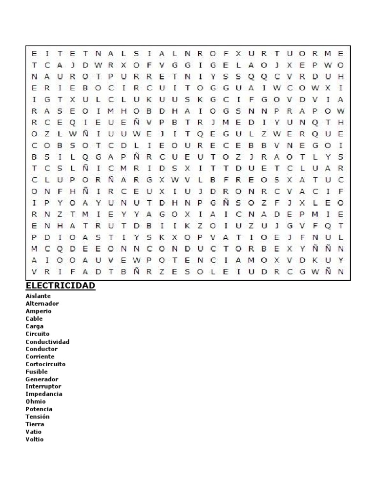 Sopa de Letras Eléctrica 1 Año | PDF | Ciencia y matemáticas