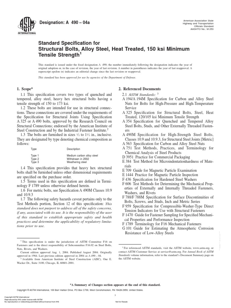Astm A 490 | PDF | Screw | Steel