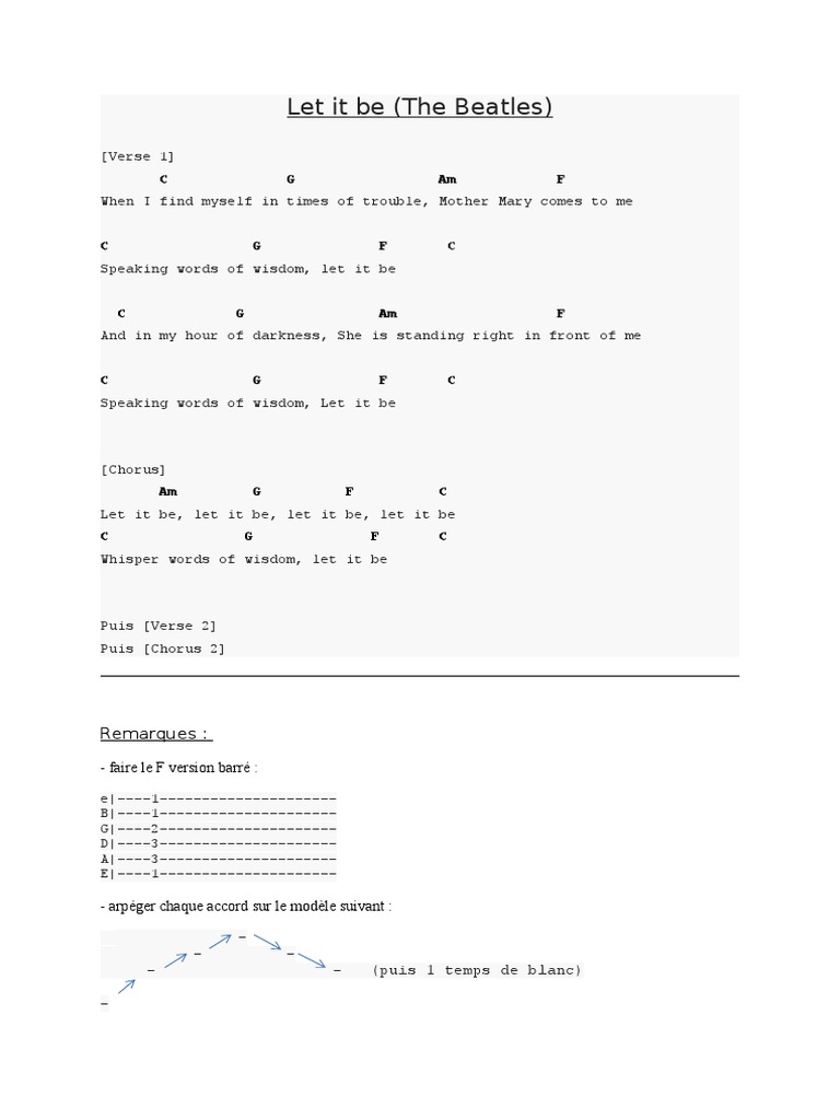 Let It Be (The Beatles) : C G Am F | PDF