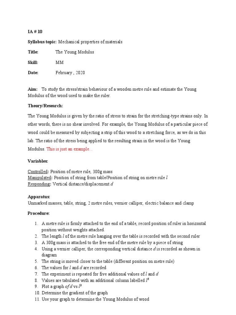 Lab #10 Young's Modulus (MM) | PDF | Young's Modulus | Deformation ...