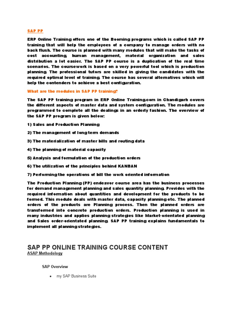 Sap PP Online Training Course Content | PDF | Quality Management ...