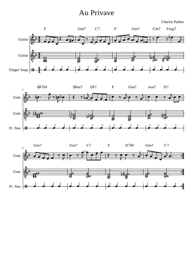 Au Privave: Charlie Parker F Gm7 C7 F Gm7 Cm7 Faug7 | PDF