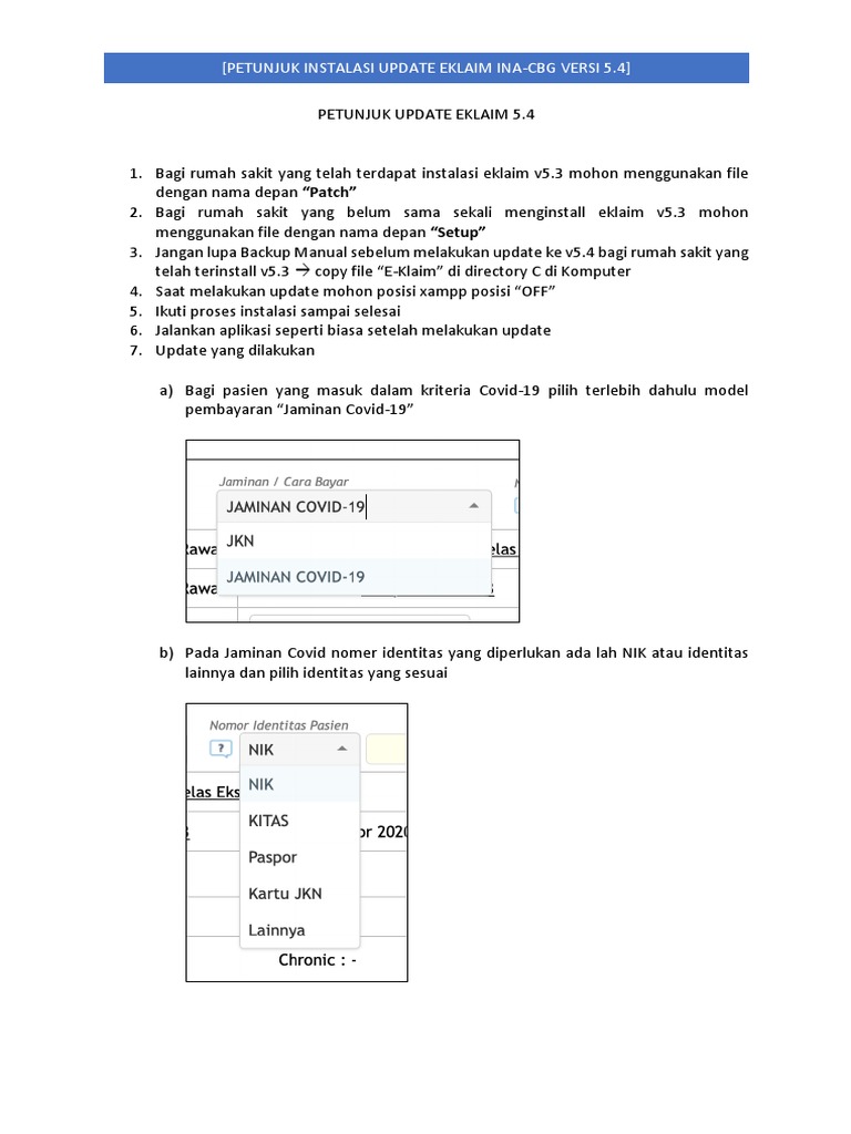 Petunjuk Update Eklaim 5.4 PDF | PDF
